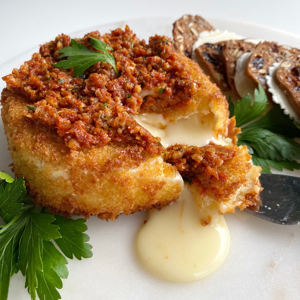 Fried Brie with Sundried Tomato Pesto - Season & Serve